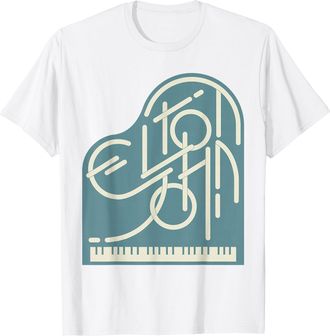Elton John Offizielles Piano Logo T-Shirt, Unisex Erwachsene, Musikliebhaber, Klassisch, Weiß, S, Kurzarm, U-Boot-Ausschnitt, Small