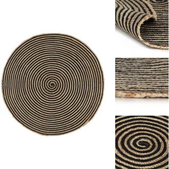 vidaXL Teppich Handgefertigt Jute mit Spiralen-Design Schwarz 90 cm - Naturfaser Teppich - Jute Teppich - Gewebe Teppich - Rattan Teppich - Wohnzimmer