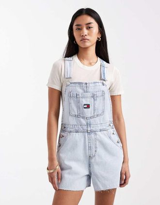Tommy Jeans Mia - Salopette courte - Bleu clair d&eacute;lav&eacute;