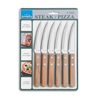 Amefa PIZZA 7000 Pizza-/ Steakmesser Set 6 Personen | Schwarz | 18/0 Edelstahl | poliert & rostfrei | 2-fach genietete Griffe aus Pakka Wood | Pizzabesteck 