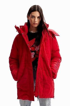 Desigual Padded_Tulip Manteau Long pour Femme, Rouge, Taille
