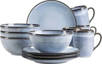 M&auml;ser M&auml;ser Serie Smokys Geschirr-Set f&uuml;r 4 Personen, 12 teiliges Fr&uuml;hst&uuml;ckset im Scandi Look, Steinzeug, blau