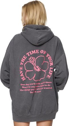 Worldclassca Hoodie Worldclassca Oversized FLOWER Print Hoodie Kapuzenpullover Sweatshirt HAVE THE TIME OF YOUR LIFE