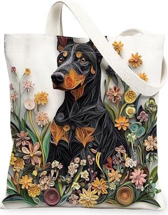 Generic Sac fourre-tout en toile r&eacute;utilisable pour le shopping Motif chien Doberman 33 x 38 cm