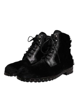 Dolce & Gabbana Mens Black Pony Style Leather Mid Calf Boots Shoes