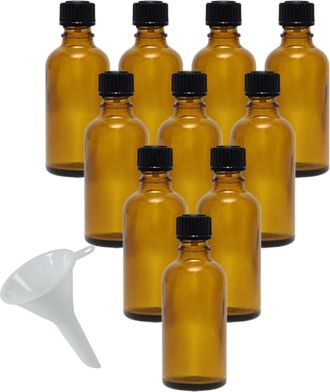 mikken Art 10 x braune Apothekerflasche 50ml made in Germany, inkl Beschriftungsetiketten + Trichter
