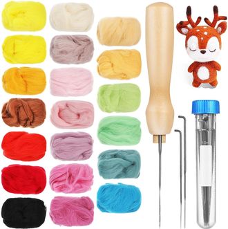 BESTONZON Hemobllo Nadelfilz Satz f&uuml;r Anf&auml;nger mit 20 Farben Filzwolle Je 10g 6 Nadeln in DREI St&auml;rken Gro&szlig;er Aufbewahrungsbeh&auml;lter Selbstgemacht Filzwerkzeug B