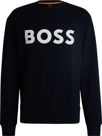 BOSS Herren WeBasicCrew Relaxed-Fit Sweatshirt aus Baumwoll-Terry mit gummiertem Logo-Print Dunkelblau XXL