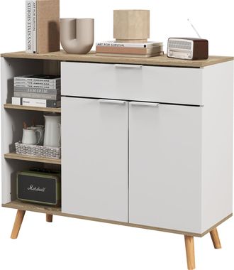 HOMCOM Credenza Moderna Salvaspazio In Truciolato Bianco E Color Legno - Homcom