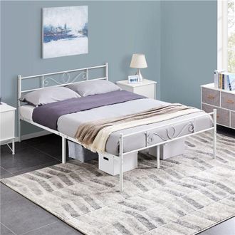 Yaheetech Yaheetech Lit Double 140 x 200 cm en m&eacute;tal pour Adultes Grande Espace en Lattes Blanc Moderne