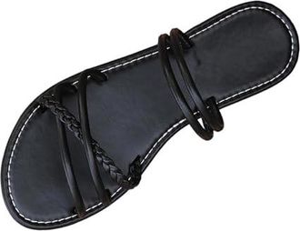 Generic Sandales plates d&eacute;contract&eacute;es et &eacute;l&eacute;gantes pour femme - Bout ouvert - Couleur unie - Classique - Antid&eacute;rapantes - L&eacute;g&egrave;res et confortables - Pour l&eacute;t&eacute; 