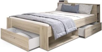 Les Tendances Les Tendances - Lit avec rangements 140x190 cm d&eacute;cor ch&ecirc;ne - fouco