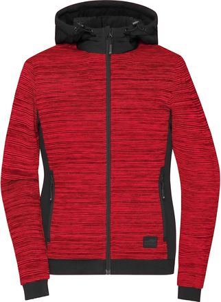 James & Nicholson Damen Strickfleece Jacke - Hybridjacke mit wärmender DuPont Sorona Wattierung | Farbe: red-melange/black | Grösse: M