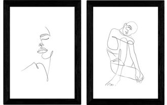 Nacnic Stellen zwei Zeichnungsbl&auml;tter mit einem Schlag Face Frau, Seiten- und Front und weiblichen Akt. Poster mit einer einzigen Zeile. A3 Gr&ouml;&szlig;e ohne