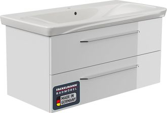 Fackelmann Milano Badm&ouml;bel Set 2 Teile - Waschtisch mit Unterschrank f&uuml;rs Badezimmer - Waschbeckenunterschrank mit Schubladen in Wei&szlig; - Badschrank h&auml;ngend - 100 
