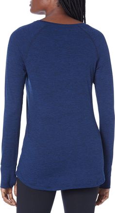 Amazon Essentials Damen Langärmeliges T-Shirt mit Rundhalsausschnitt aus Angerautem Tech-Stretch (Erhältlich in Übergröße), Marineblau Space-dye, S