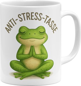 OM3 Frosch Anti-Stress Kaffee-Tasse mit Spruch - lustige Keramiktasse Namaste-Motiv - Fr&ouml;schlein - Keramik Becher - 325ml - Beidseitig Bedruckt - Weiss
