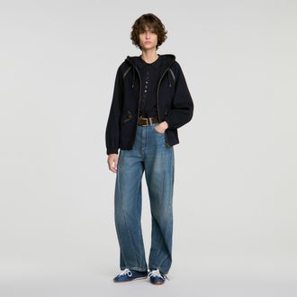 Sandro Kapuzenmantel aus Wolle und Leder