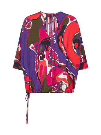 Emilio Pucci Womens Orchidee Print Stretch Viscose Cape Blouse Shirt