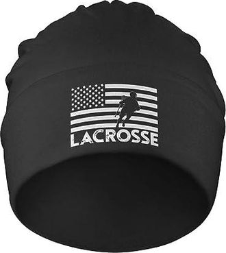 Generic Unisexe Bonnet dhiver Lacrosse Drapeau Am&eacute;ricain Dr&ocirc;le Bonnets De Ski Mode Hiver Chapeaux Classique Bonnets Tricot&eacute; pour Ski Hiver Course