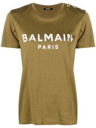 Balmain T-Shirt mit Logo-Print - Gr&uuml;n