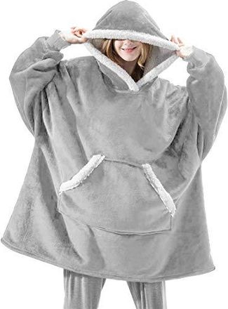 EUDOLAH Couverture &agrave; Capuche Homme Sweat Surdimensionn&eacute;e Super-Douce &Eacute;paisse Chaud Hiver Peignoir Sherpa Polaire Unisexe (Taille Unique,a Gris Clair Unisexe)