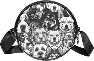 Generic Petit sac &agrave; bandouli&egrave;re circulaire pour femme, petit sac &agrave; bandouli&egrave;re avec fermeture &eacute;clair, bretelles r&eacute;glables, sac &agrave; main rond d&eacute;contract&eacute; pour fe