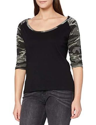 Urban Classics T-Shirt Manches 3/4 Raglan Femme Femme T-Shirt Manches Longues Noir/Camouflage Sombre 5XL