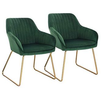Woltu Chaise de Salle &agrave; Manger Lot de 2, Chaises de Salon Scandinaves, pour Salle &agrave; S&eacute;jour, Chambre &agrave; Coucher, en Similicuir et M&eacute;tal, Vert Fonc&eacute;, BH246dgn-