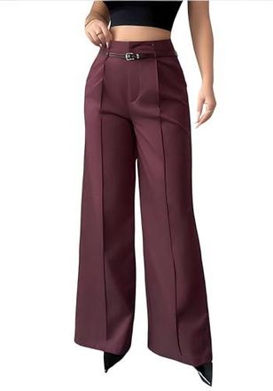 Generic Pantalon de travail à jambe large pour femme - Style décontracté - Taille haute - Confortable - Extensible - Avec poches, Rouge, XXL