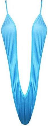 TiaoBug Monokini Femme Sexy Maillot de Bain Mankini Bikini Culotte de Bain Combinaison Col V Profond Erotique Lingerie de Nuit Bodycon Extensible Bleu M