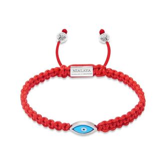 Nialaya Homme, Accessoires, Gris, Taille: XL Mens Red String Bracelet with Silver Evil Eye