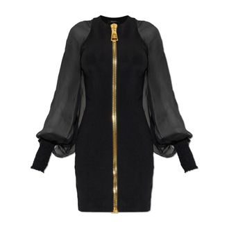 Balmain Kurzes Jersey- und Musselinkleid - - Dresses - Damen - Schwarzk - M