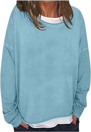 Generic Sweatshirts d&eacute;contract&eacute;s pour femmes, couleur unie, bricolage, coupe ample, col rond, pull confortable et &eacute;l&eacute;gant, bleu clair, XL