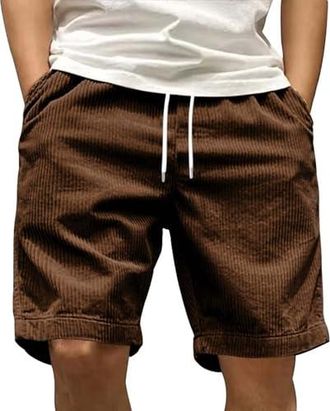 Generic Short dété pour homme - Couleur unie - En velours côtelé - Short de bain pour homme - Short de bain - Short de bain - Jambes larges - Short de vacance
