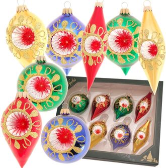 Krebs Glas Lauscha Weihnachtsdekoration/Christbaumschmuck aus Glas - Sortierte Reflektoren Kugeln und Tropfen - Farbe: Multicolor - Gr&ouml;&szlig;e: ca. 10 cm