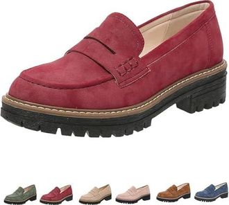 Generico Mocassins Femme Slip On Loafers Doux avec Plateau Chaussures D&Eacute;t&eacute; Confortable &Eacute;l&eacute;gant Printemps &Eacute;t&eacute; Automne, rouge, 40 EU