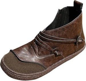 Generic Bottines plates pour femme - Coupe large - Style r&eacute;tro - Bout rond - Fermeture &eacute;clair lat&eacute;rale - Antid&eacute;rapantes - Confortables - Pour le bureau et le 