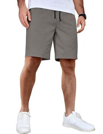 Coofandy Short d&eacute;t&eacute; d&eacute;contract&eacute; en coton avec cordon de serrage pour homme avec poches, gris fonc&eacute;, 3XL