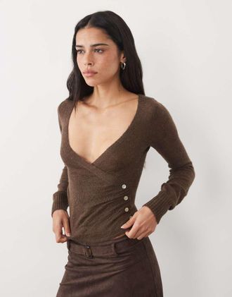 Motel top en maille transparente Eshma marron chocolat