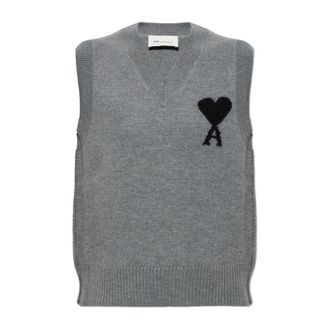 Ami Wollweste mit Logo - - Knitwear - Damen - Grau - XS