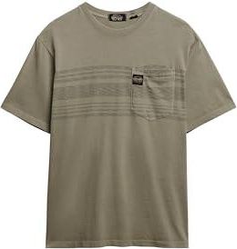 Superdry T-shirt pour homme avec poche et bandes contrast&eacute;es, Kaki vintage d&eacute;lav&eacute;, M