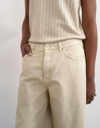 Topman Weite Jeans ohne Stretch in Hellbeige-Neutral