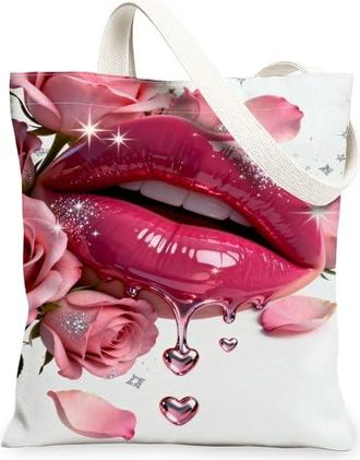 Generic Sacs fourre-tout en toile florale, motif rose vintage, sacs d&eacute;picerie r&eacute;utilisables, &eacute;l&eacute;gants, l&eacute;gers et lavables en toile pour, p&ecirc;che, 13x15 Inch