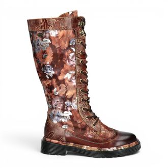 Laura Vita Laura Vita Damen-Maroon-Gotische viktorianische Blumen-Maroon-Leder-Knieschn&uuml;rstiefel - Incaso-50