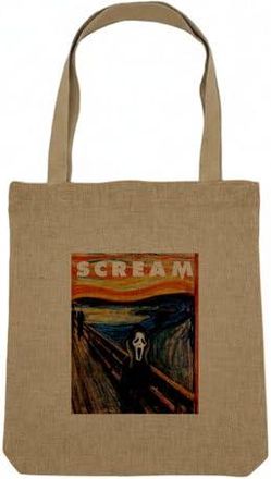 Fabulous Sac Shopping Tote Bag Aspect Lin - Scream Ghostface Munch Parodie Film Peinture Art - Sac de Courses Toile Epaisse 360g Beige Naturel Cabas Port&eacute; Epau