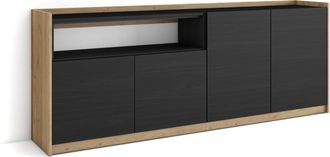 Skraut Home | Sideboard, Highboard | Kommode, Komodenschrank | 207x80x37 cm | 4 Türen | Wohnzimmer, Küche | Moderner Stil | Schwarz Eiche