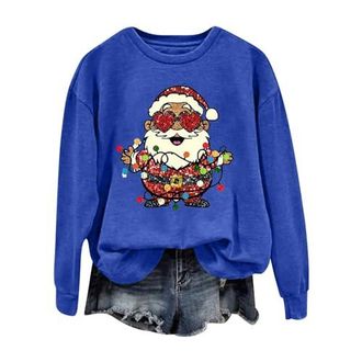Generic Sweat-shirt de Noël pour femme avec imprimé Père Noël amusant à paillettes - Tenue de fête de Noël étincelante à manches longues - Pull graphique fant
