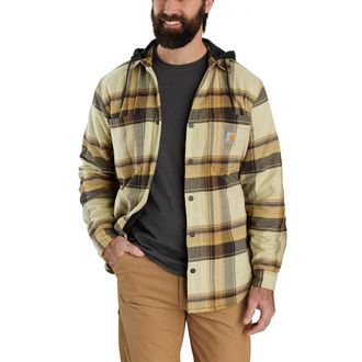 Carhartt Work in Progress Herren Rugged Flex Relaxed Fit Flannel Fleece Lined Shirt Jac Work Utility Button Down-Shirt, Dunkelbraun, S
