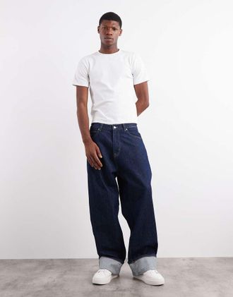 Tommy Jeans Theo - Jean baggy &agrave; revers - D&eacute;lavage fonc&eacute;-Bleu